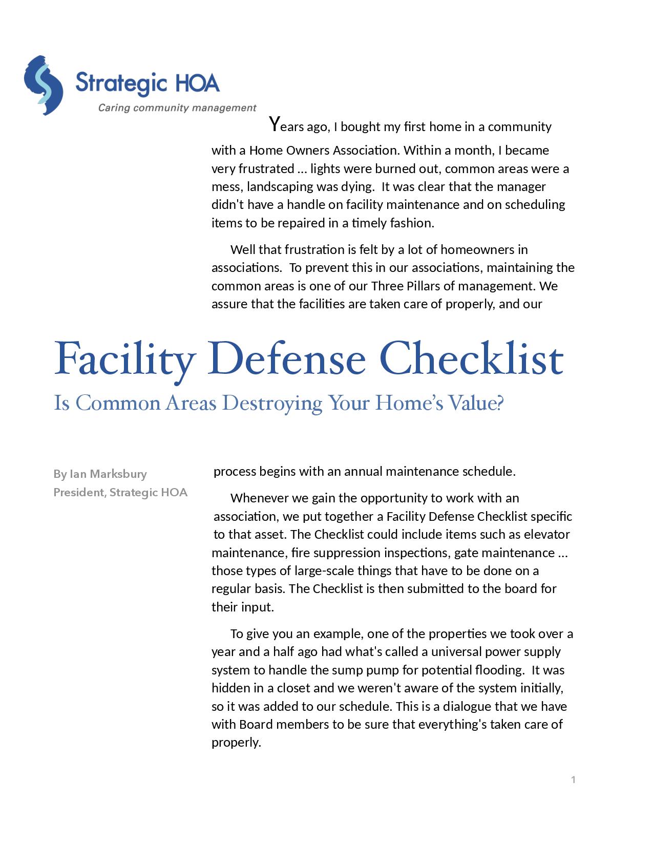 Transcript: Facility Defense Checklist – Strategic HOA